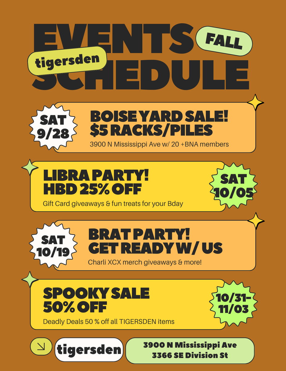 TIGERSDEN PORTLAND FALL EVENT SCHEDULE – tigersden